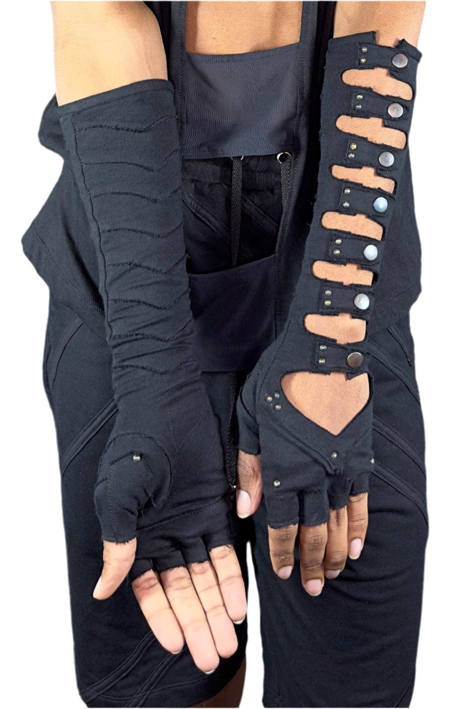 Black COTTON MINARET GAUNTLETS - Extra Long Black Cotton Fingerless ...