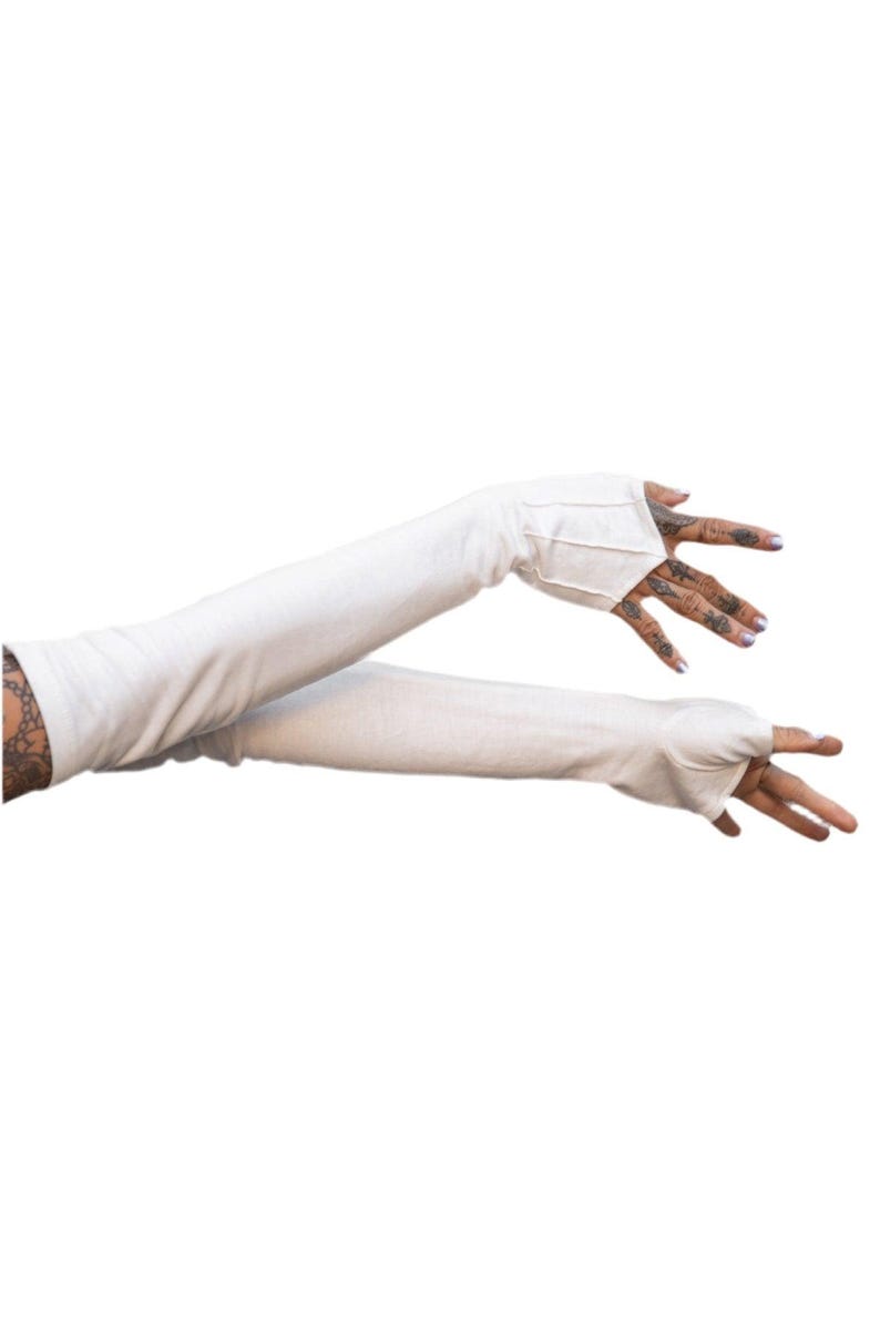 White OMEGA FINGERLESS GLOVES - White Cotton Opera Length Gloves, Elbow ...