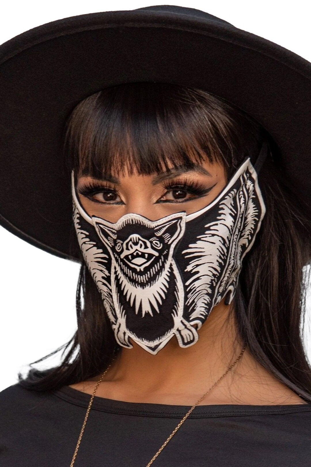 BAT FACE MASK - Soft Black Cotton Face Covering With White Print ...