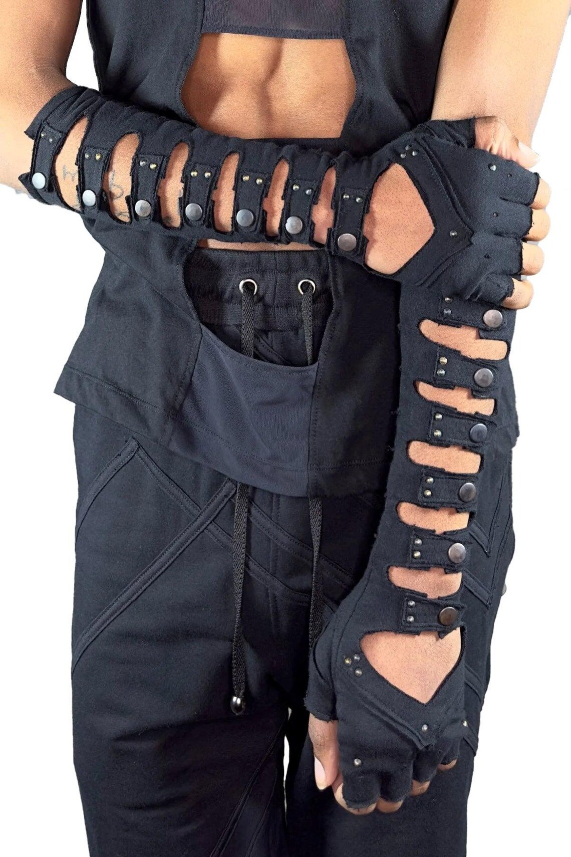 Black COTTON MINARET GAUNTLETS - Extra Long Black Cotton Fingerless ...