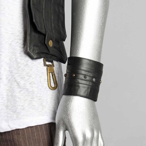 Leather WRIST WALLET CUFF - Functional Black Leather Bracelet With ...