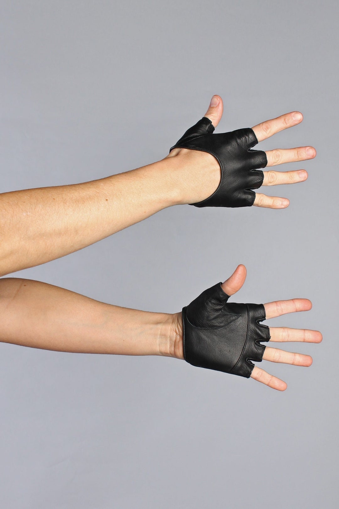 LEATHER HALF GLOVE Black Leather Fingerless Gloves, Real Leather ...