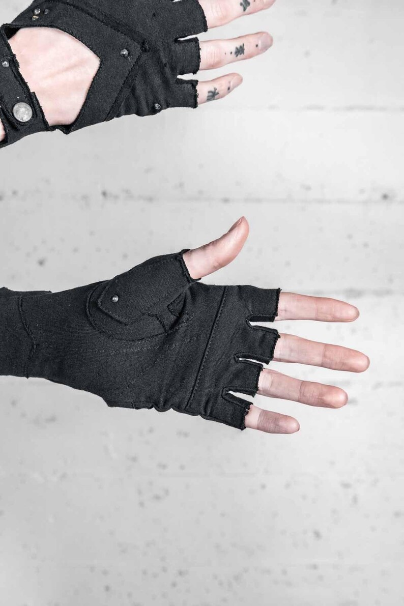 Black COTTON MINARET GAUNTLETS - Extra Long Black Cotton Fingerless ...
