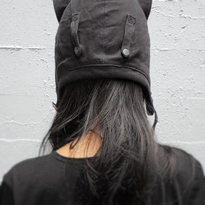 CAT FLIGHT HELMET Black Cotton Cat Hat With Ears, Fun Festival Hat ...