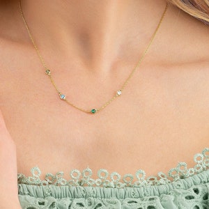 18K Gold Birthstone Necklace, Personalized Birthstone Necklace, Family ...