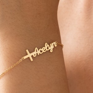 Cross Name Bracelet, Baptism Gift, Personalized Cross Bracelet With ...