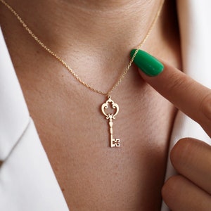 Key Necklace, Small Key Necklace, Gold Key Pendant, Dainty Necklaces by ...