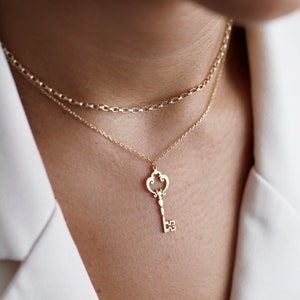 Key Necklace, Small Key Necklace, Gold Key Pendant, Dainty Necklaces by ...