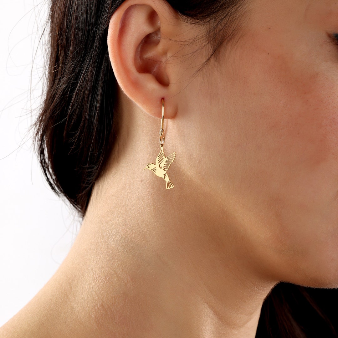 18K Gold Mockingjay Earrings,elegant Bird Earrings,bird Jewelry ...