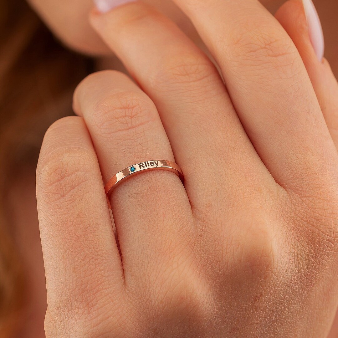 Personalized Birthstone Name Ring, Birthstone Gifts, Engraved Promise ...