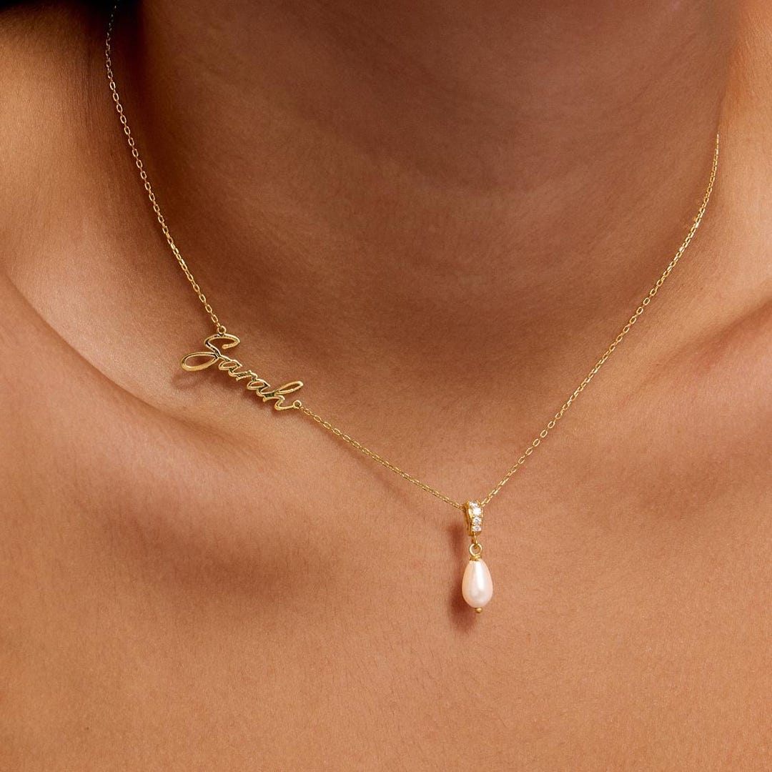 Pearl Name Necklace, Dainty Name Necklace, Personalized Name Jewelry ...