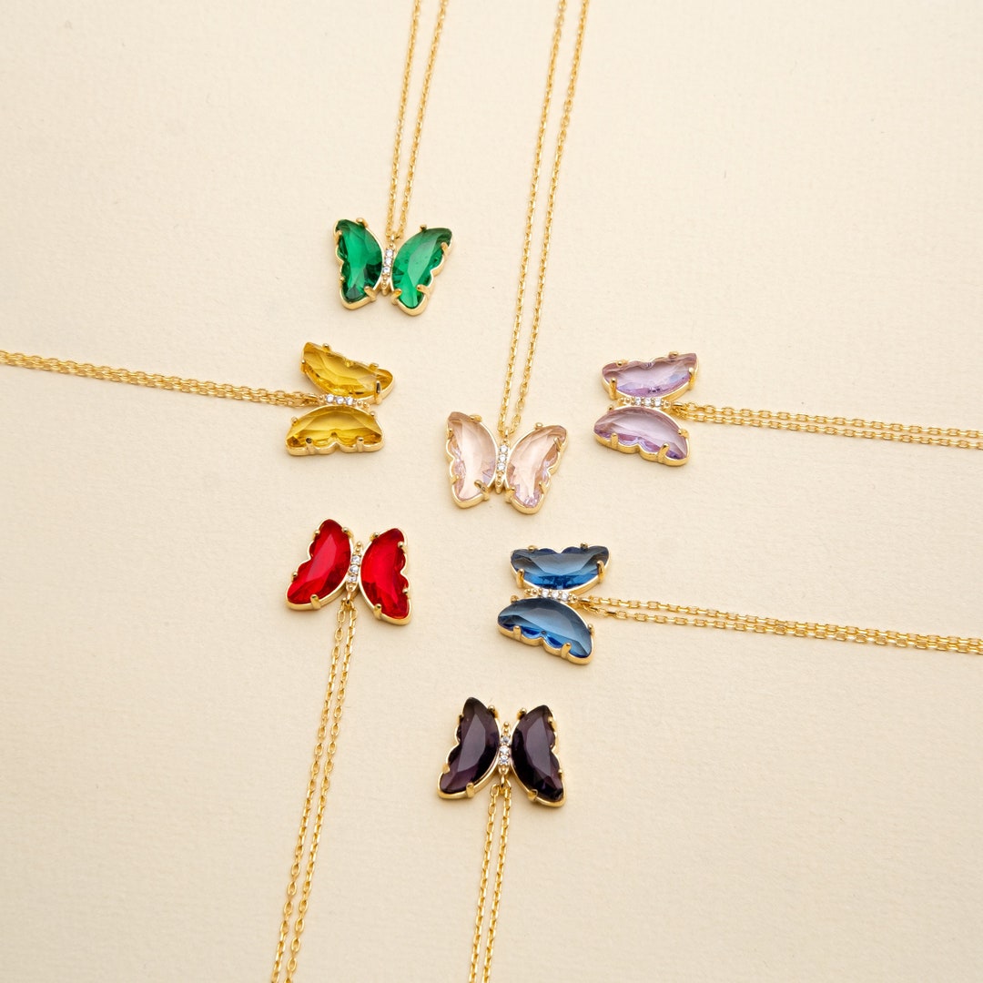 Butterfly Gemstone Necklace, Butterfly Crystal Stone Pendant,colorful ...