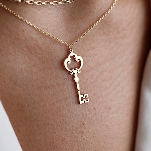 Key Necklace, Small Key Necklace, Gold Key Pendant, Dainty Necklaces by ...