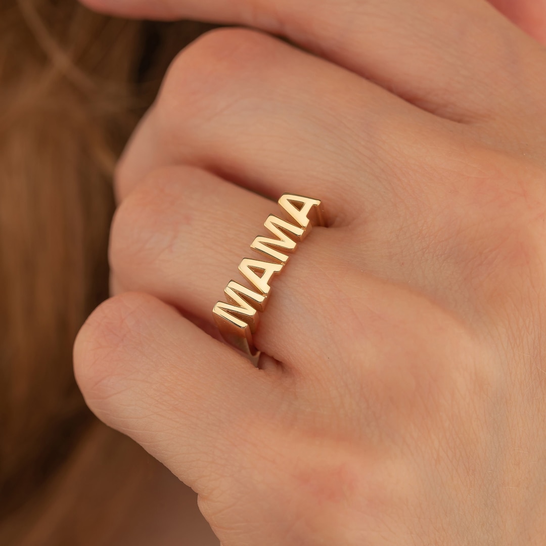 18K Gold Mama Ring, Ring for Mom, Dainty Mama Ring, Jewelry for Mothers ...