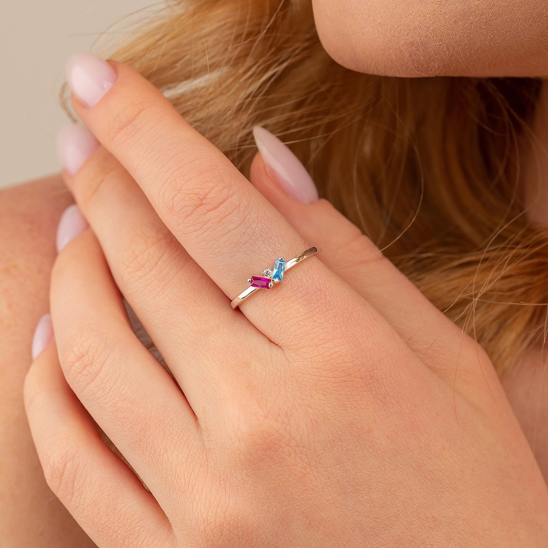 Women's Stacked Birthstone Ring, Birthstone Jewellery, Mothers Ring 2 ...