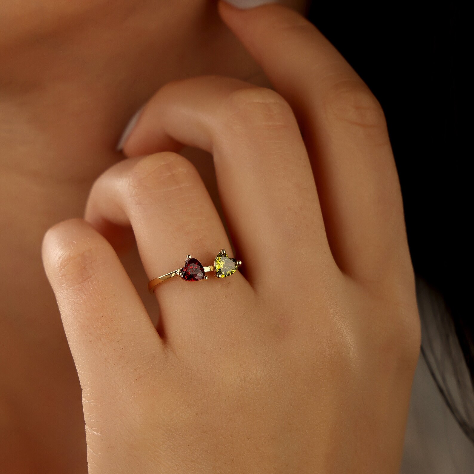 Colorful Birthstone Ring With Heart, Birthstone Ring Stackable ...