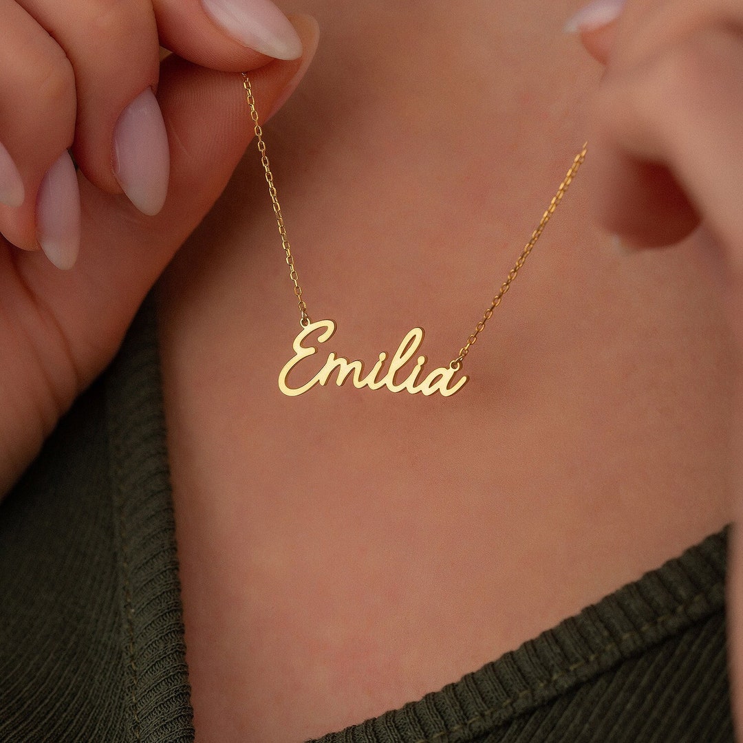 14K Solid Gold Name Necklace, Personalized Gold Necklace, Custom Name ...