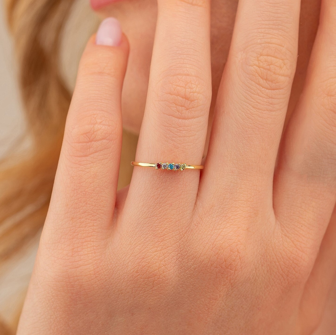 Dainty Birthstone Ring, Family Birthstone Rings, Personalized Gift for ...