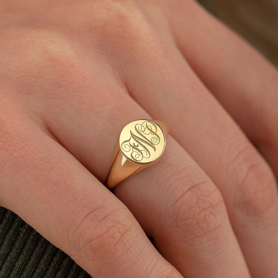 3 Monogram Engraved Signet Ring Gift, GOLD SIGNET RING, Custom Initial ...