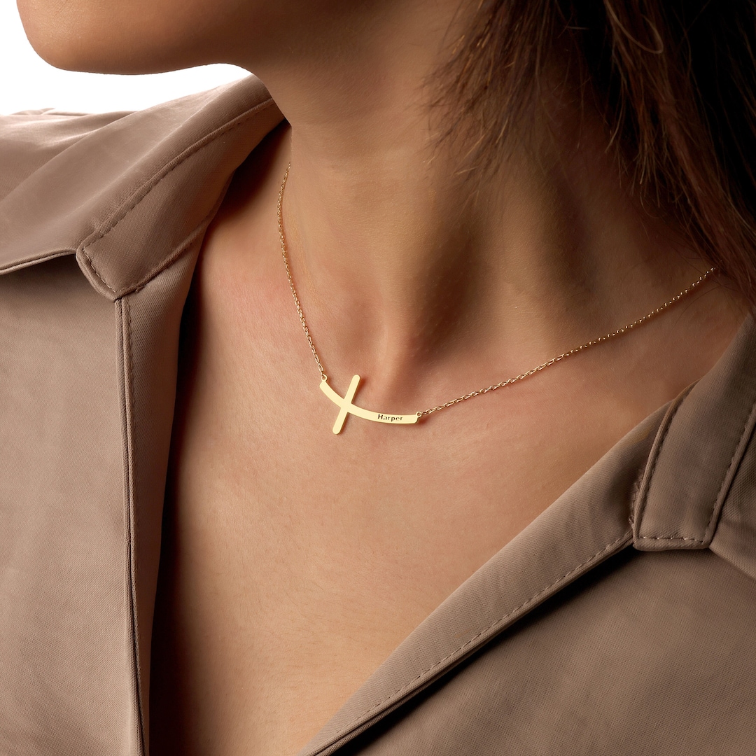 Cross Name Necklace,baptism Gift,personalized Cross Necklace, With Name ...