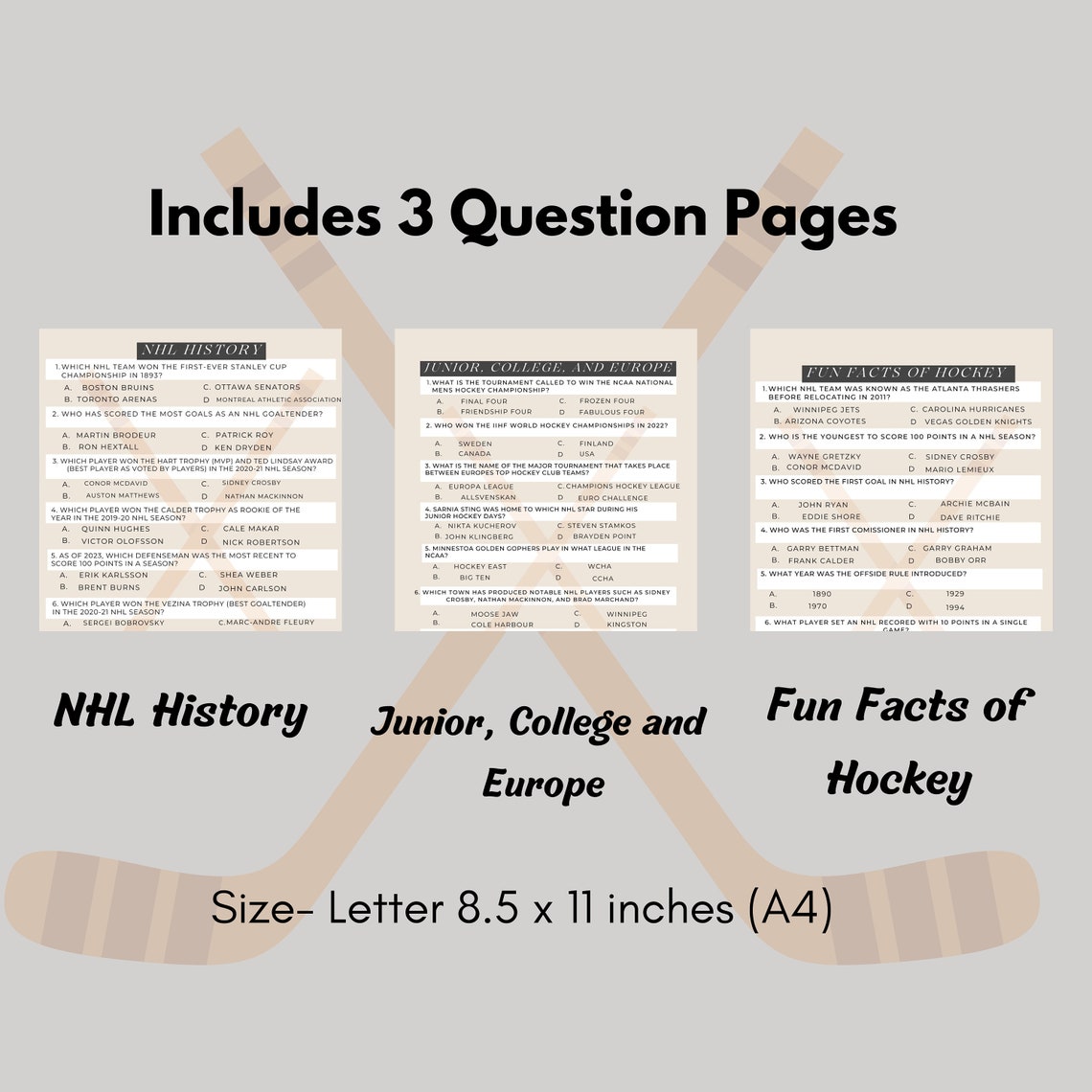 Ultimate Hockey Quiz Game: NHL Trivia, Family Fun (digital Files) - Etsy