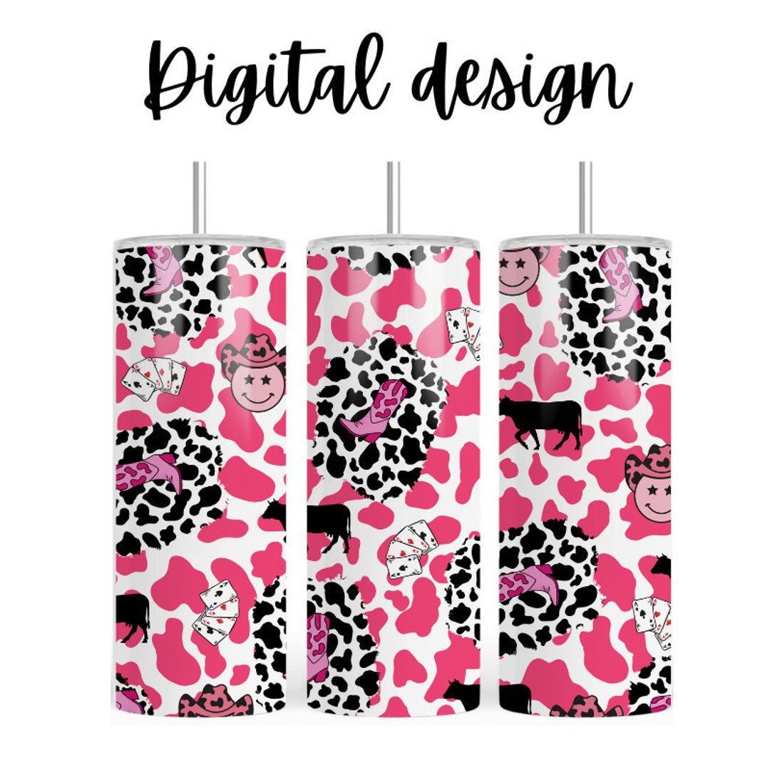 Digital Pink Cow Hide 300dpi 20oz STRAIGHT Skinny Tumbler Wrap/30oz ...