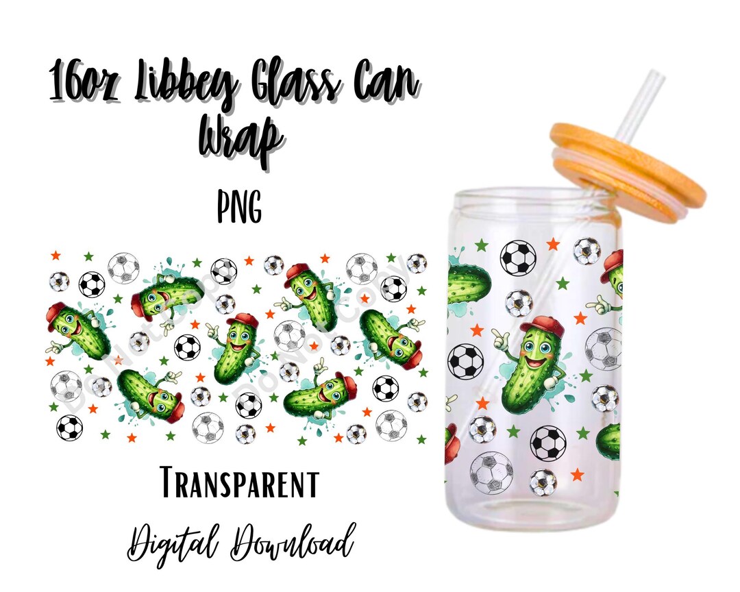 Digital Pickle Soccer 16oz Libbey Glass Can Tumbler Sublimation Design ...
