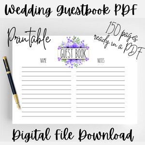 Printable Wedding Guest Book Pages/wedding Guest Book/guest Book ...