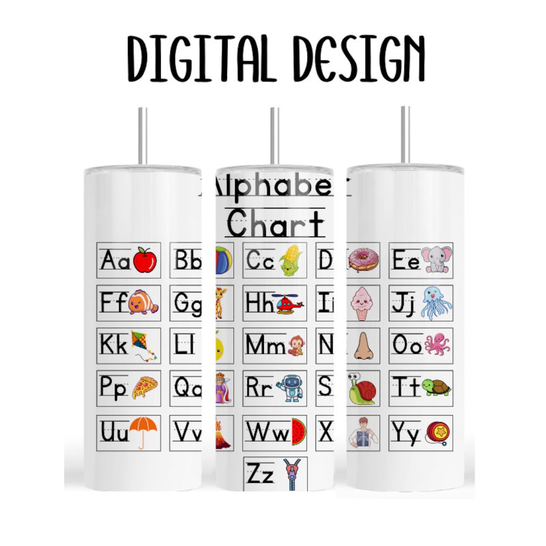 Digital Alphabet Chart 300dpi 20oz STRAIGHT Skinny Tumbler Wrap/30oz ...
