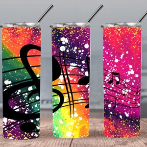 Music Notes 300dpi 20oz STRAIGHT Skinny Tumbler Wrap/neon Rainbow ...