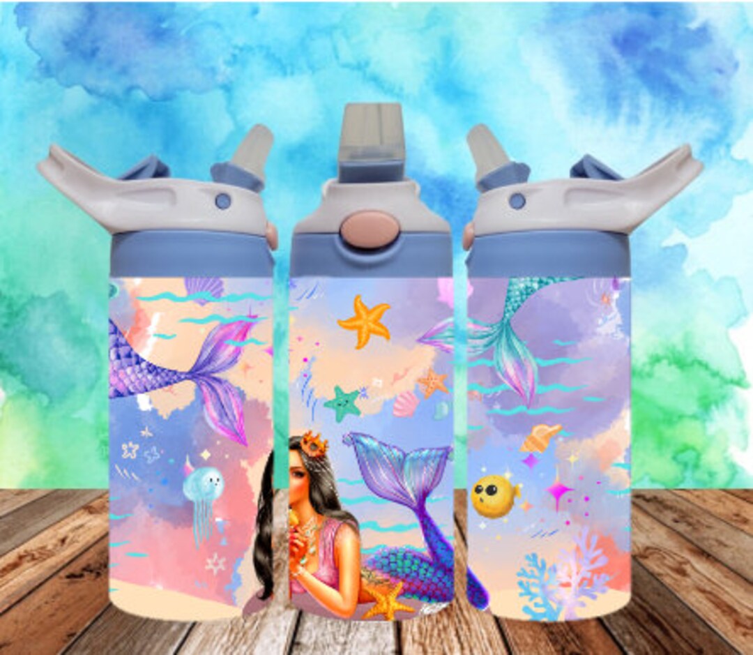 Mermaid 300dpi 12oz Kids Flip Top Sippy Cup Tumbler Wrap PNG /12oz Kids ...