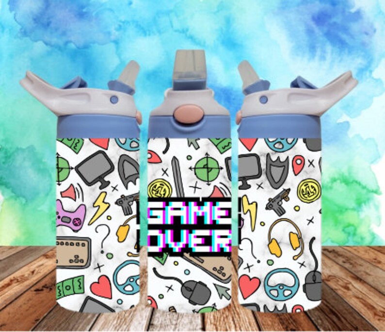 Game Over 300dpi 12oz Kids Flip Top Sippy Cup Tumbler Wrap PNG - Etsy