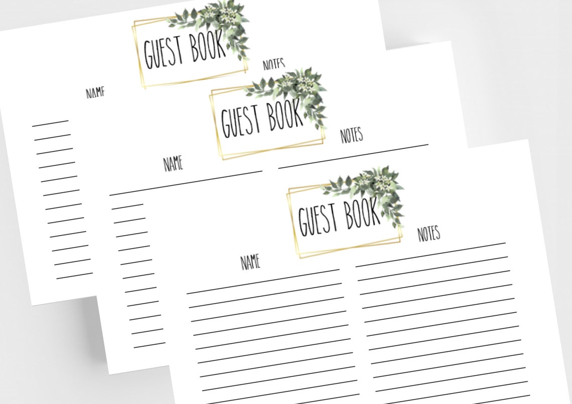 Printable Wedding Guest Book Pages/wedding Guest Book/guest | Etsy