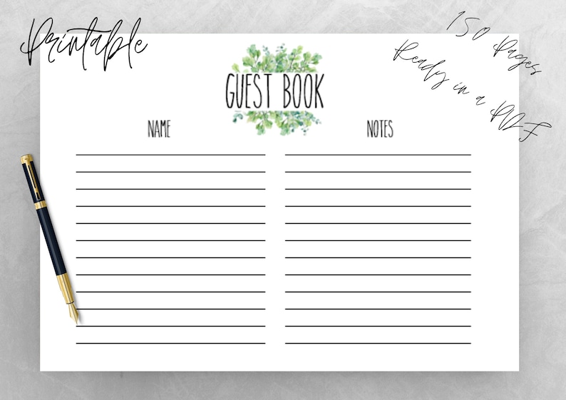 Printable Wedding Guest Book Pages/wedding Guest Book/guest - Etsy