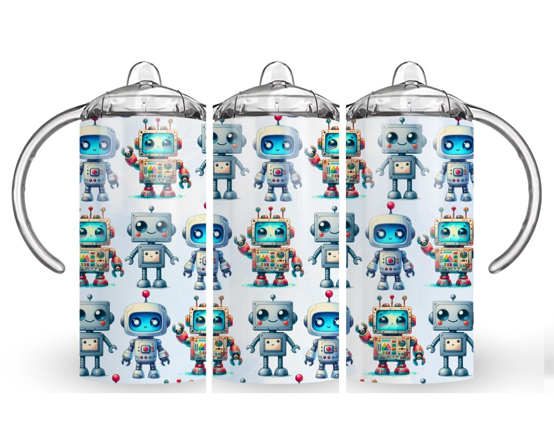 Robot Pattern 300dpi 12oz Kids Sippy Cup Tumbler Wrap PNG /12oz Kids ...
