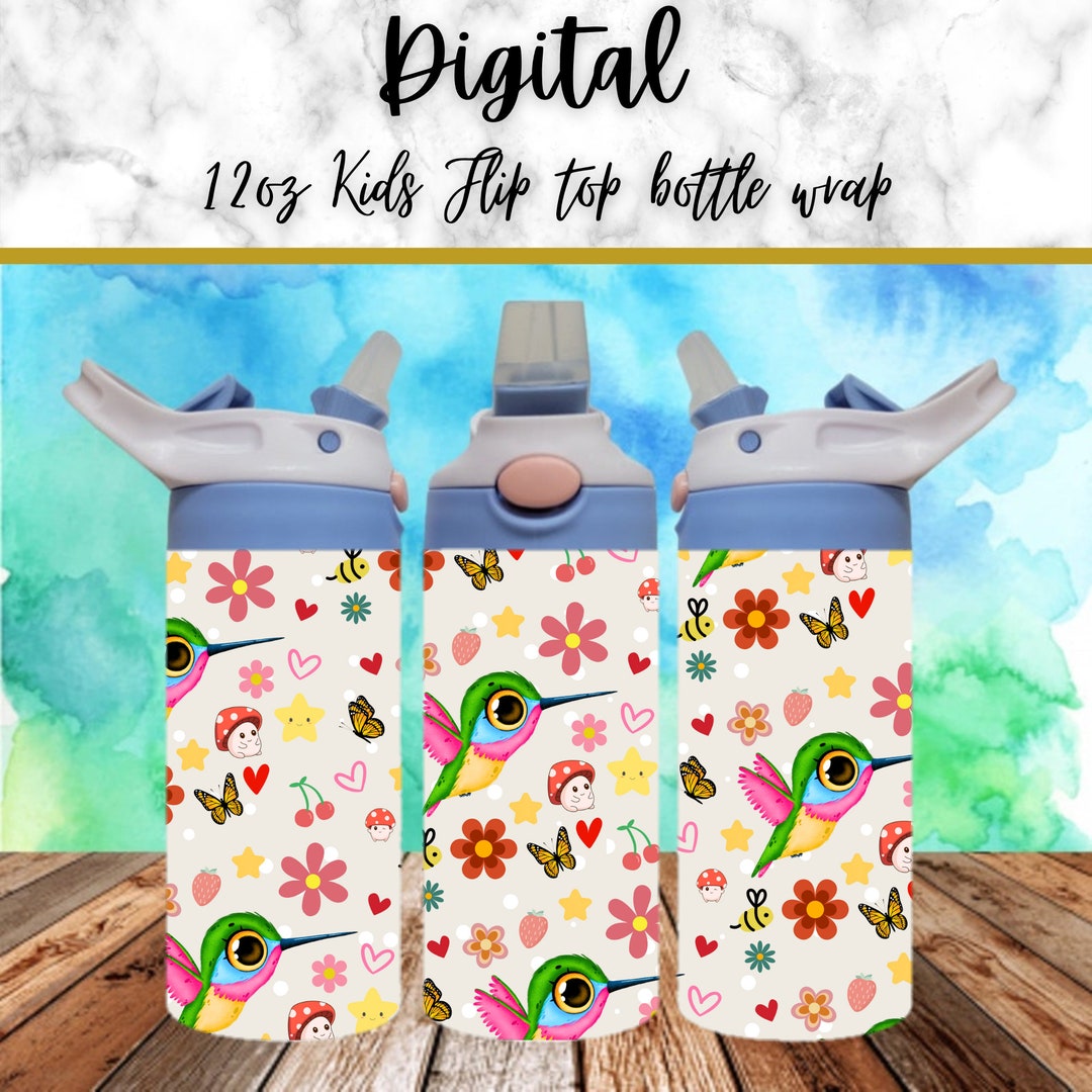 Digital Humming Bird 300dpi 12oz Kids Flip Top Sippy Cup/tumbler Wrap ...