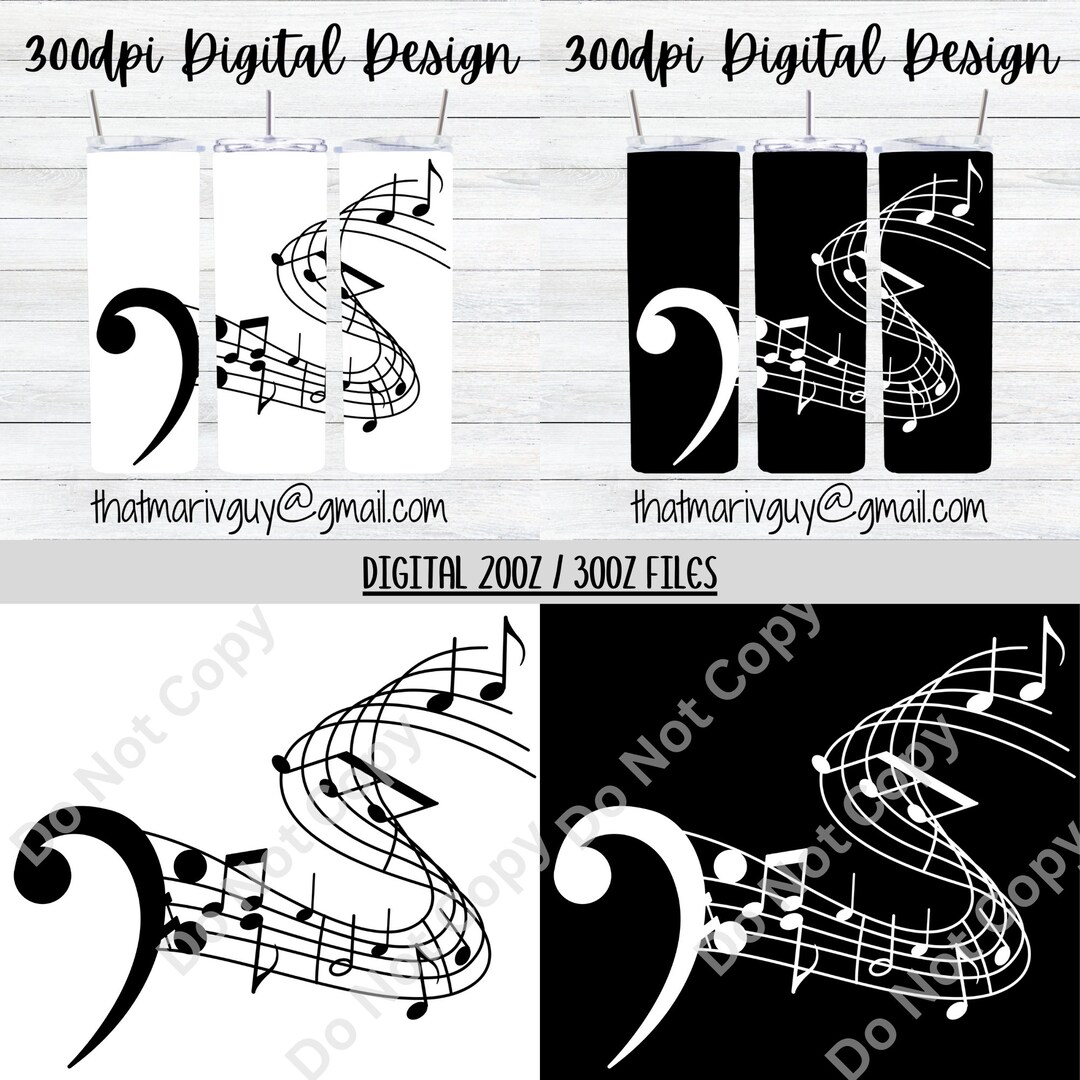 Bass Cleff Music Notes 300dpi 20oz STRAIGHT Skinny Tumbler Wrap/band ...