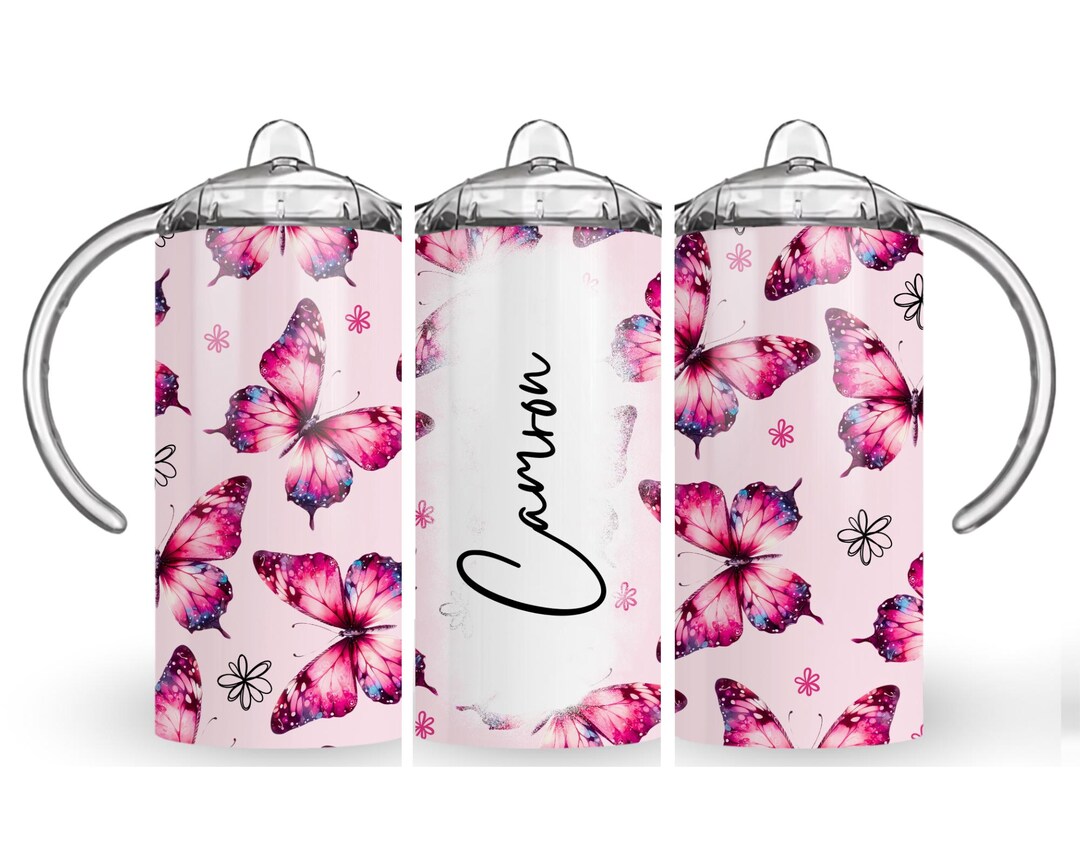 Digital Custom Pink Butterflies Pattern 300dpi 12oz Kids Sippy Cup ...