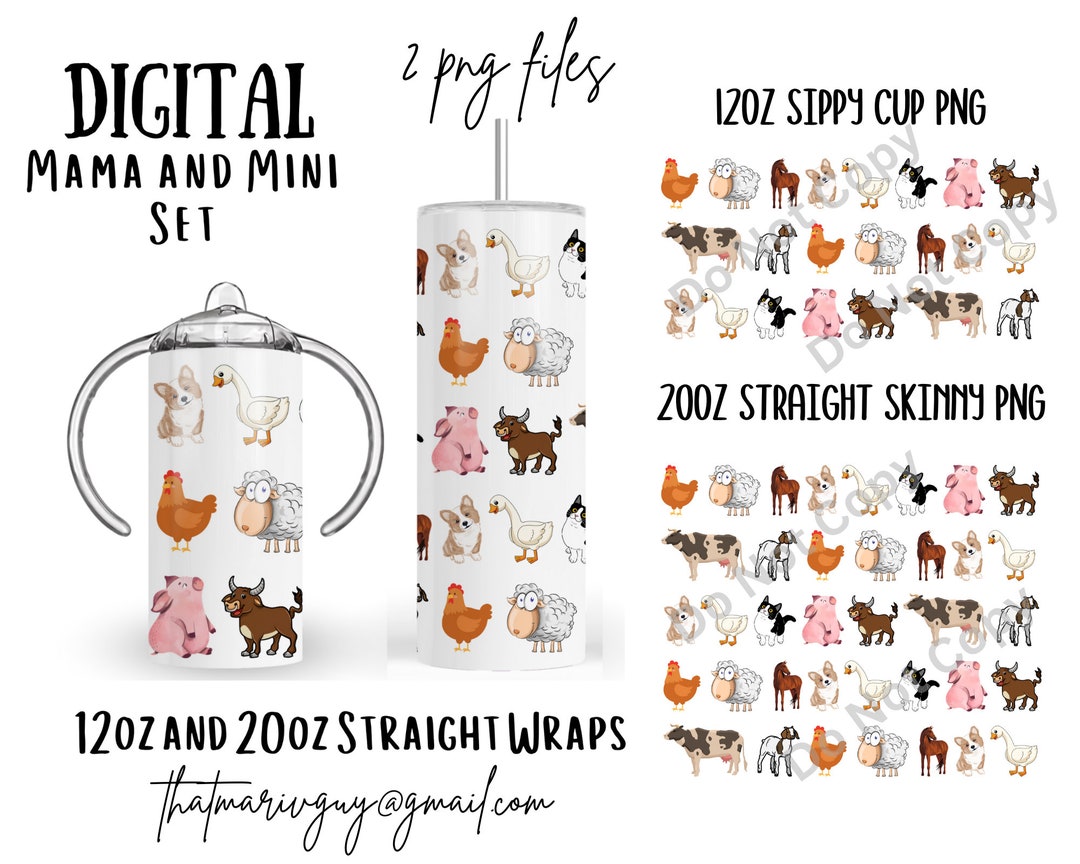 Digital Farm Animals Mama and Mini Set 300dpi 20oz STRAIGHT Skinny ...