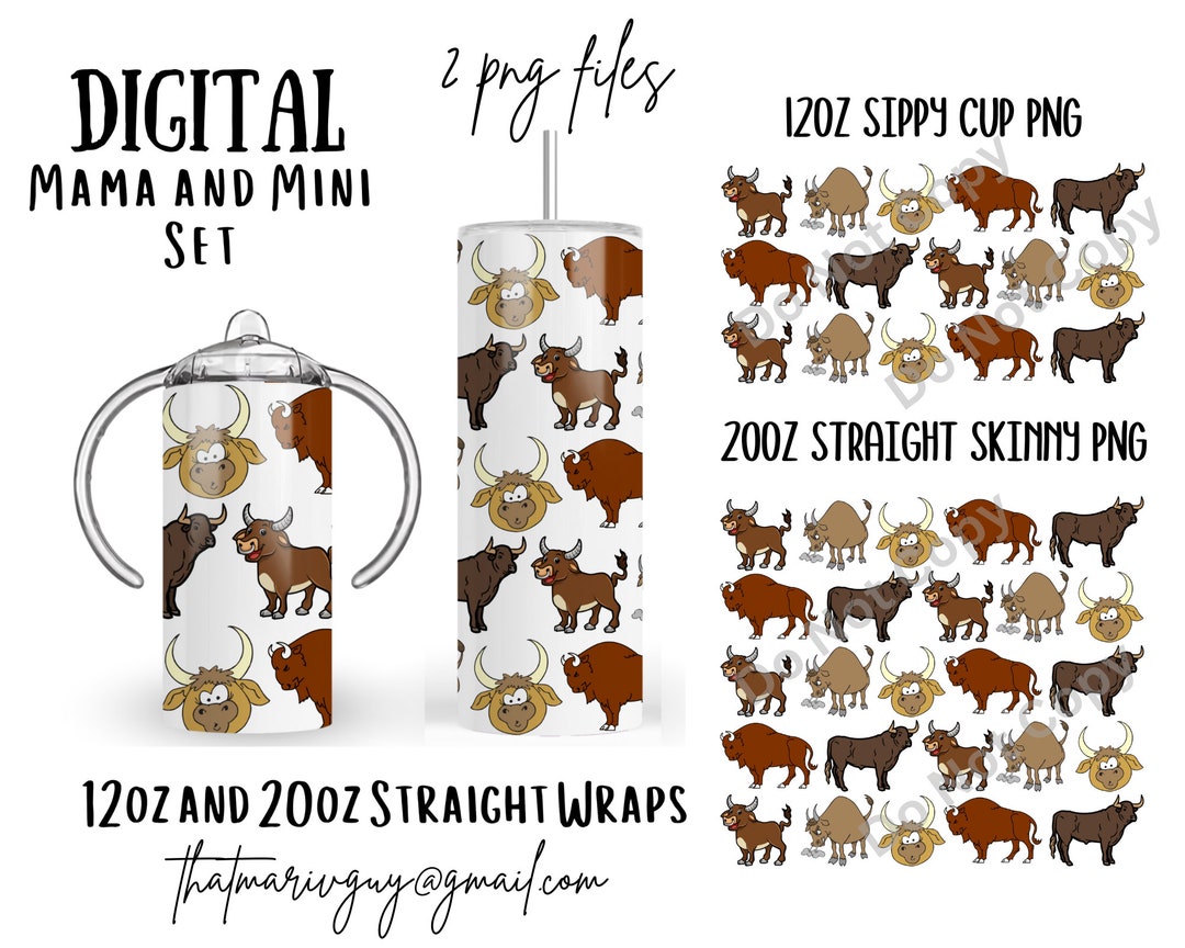 Digital Bull Mama and Mini Set 300dpi 20oz STRAIGHT Skinny Tumbler Wrap ...