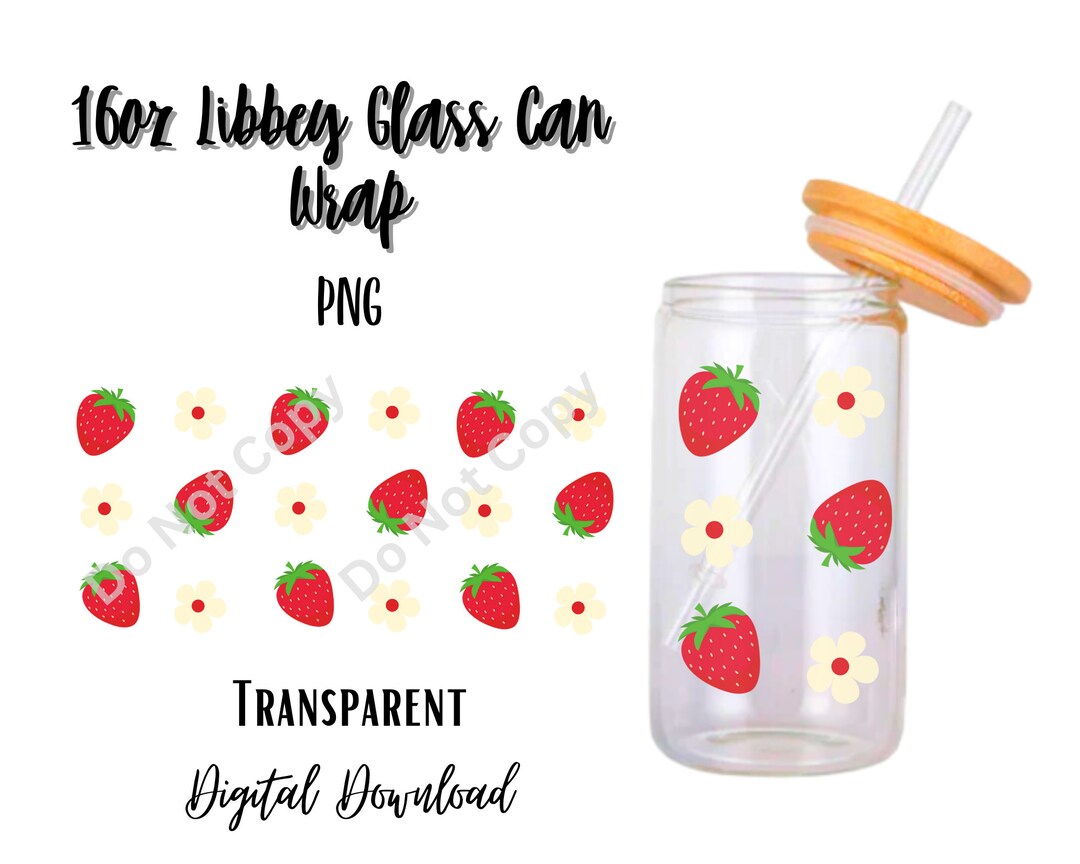 Digital Strawberry 16oz Libbey Glass Can Tumbler Sublimation Design ...