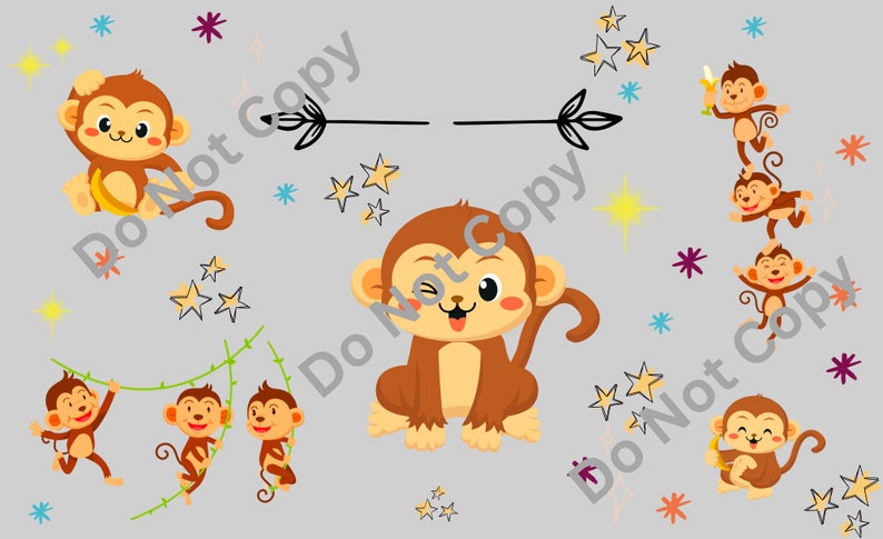 Monkeys 300dpi 12oz Kids Flip Top Sippy Cup Tumbler Wrap PNG /12oz Kids ...