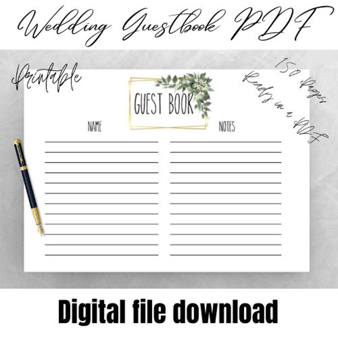 Printable Wedding Guest Book Pages/wedding Guest Book/guest | Etsy