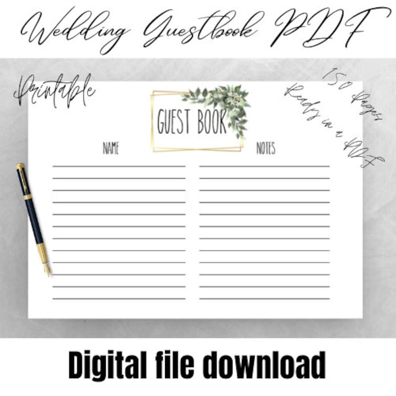 Printable Wedding Guest Book Pages/wedding Guest Book/guest | Etsy