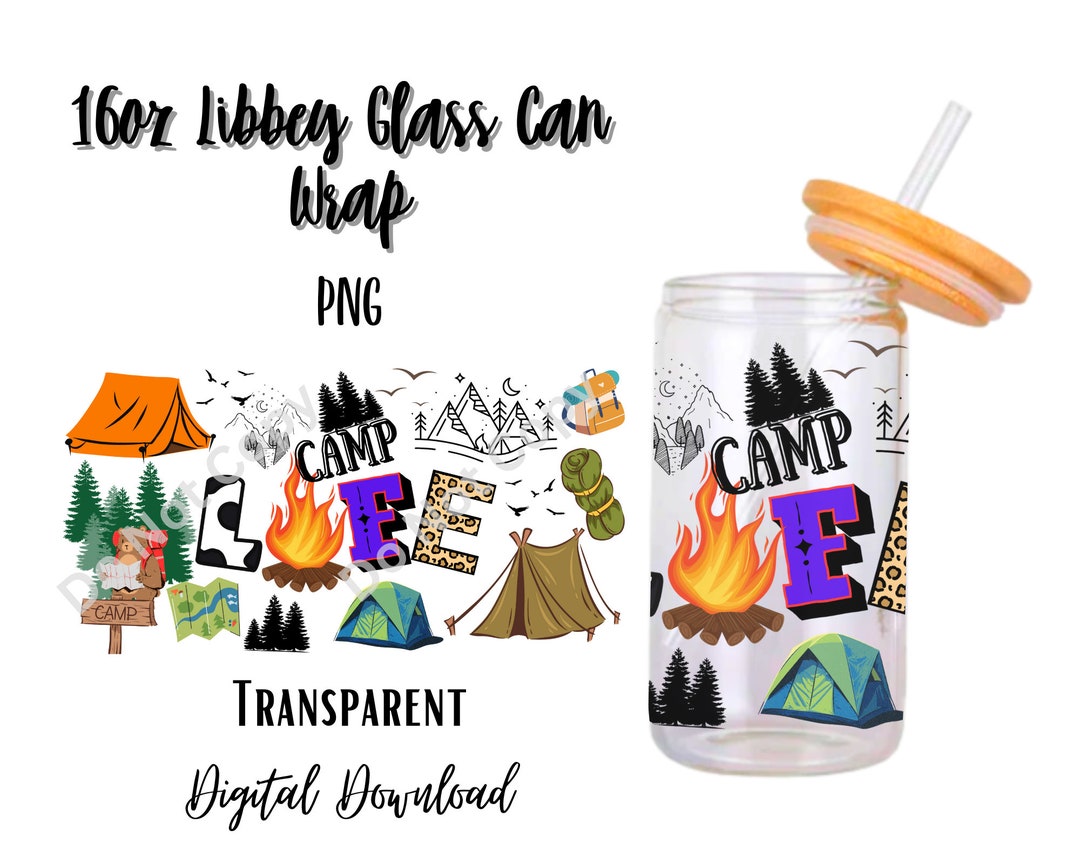 Digital Camp Life 16oz Libbey Glass Can Tumbler Sublimation Design ...