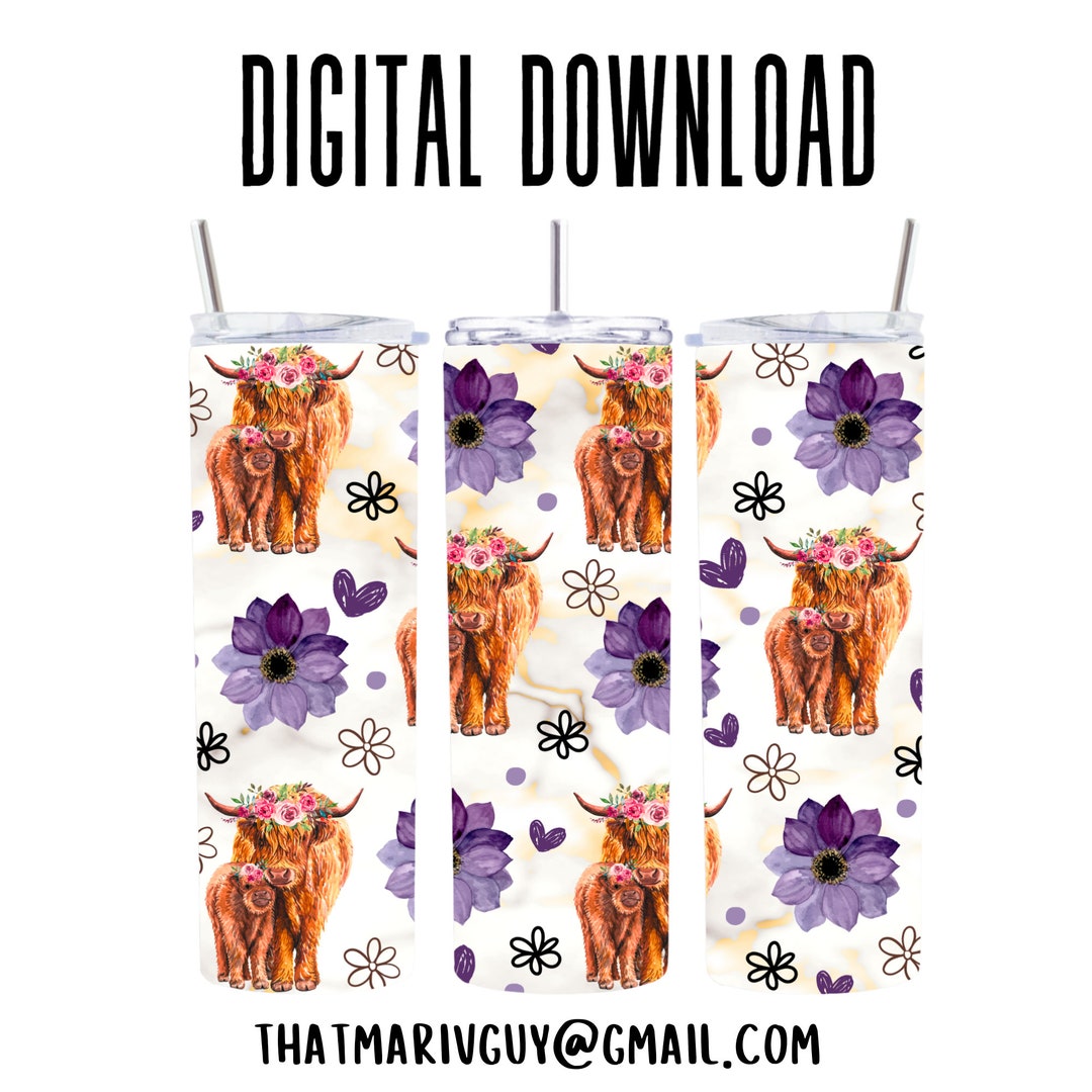 Digital Highland Cow 300dpi 20oz STRAIGHT Skinny Tumbler Wrap/30oz ...