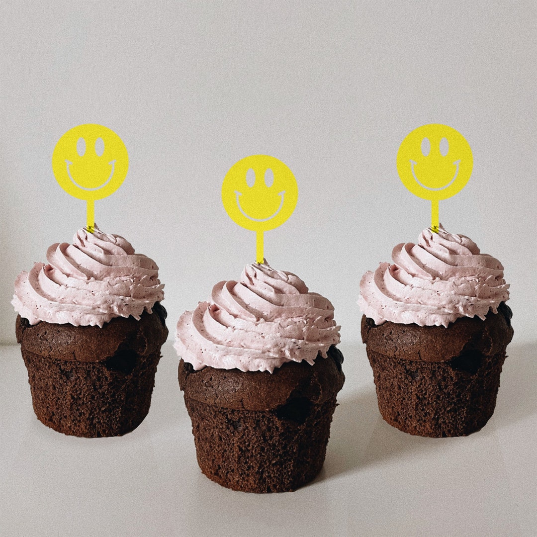 Smiley Face Cupcake Toppers, Cupcake Toppers, Smiley Face, Retro Theme ...