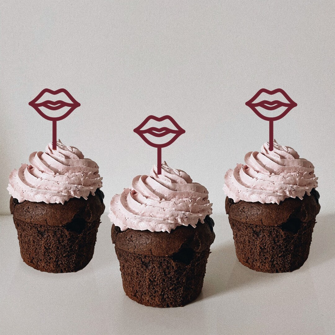 Lips Cupcake Topper, Cupcake Toppers, Valentines Day Cupcake Toppers ...