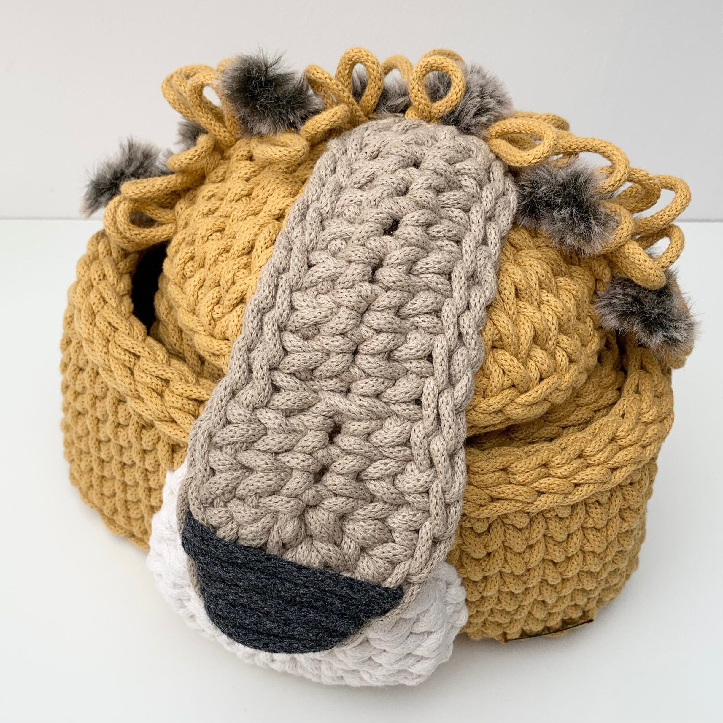 LION STORAGE Set of 3 BASKETS / Natural Crochet Savanna Nursery Decor ...