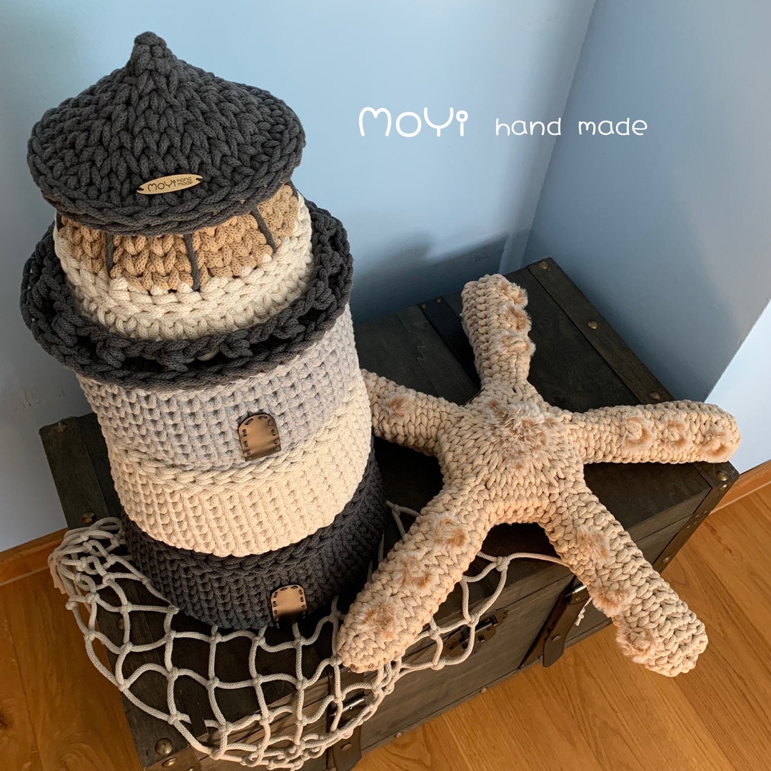 LIGHTHOUSE BASKETS / COASTAL Storage Boxes / Set of 3 Boxes Kids' Room ...